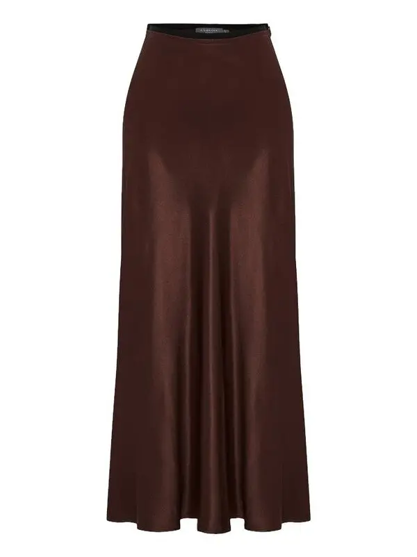 EXQUISE Regular Fit Satin Midi Skirt - Brown