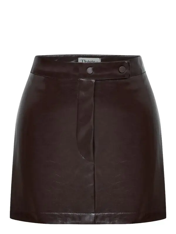 THISISU COLLECTION Penelope Vegan Leather Mini Skirt – Burgundy - Red