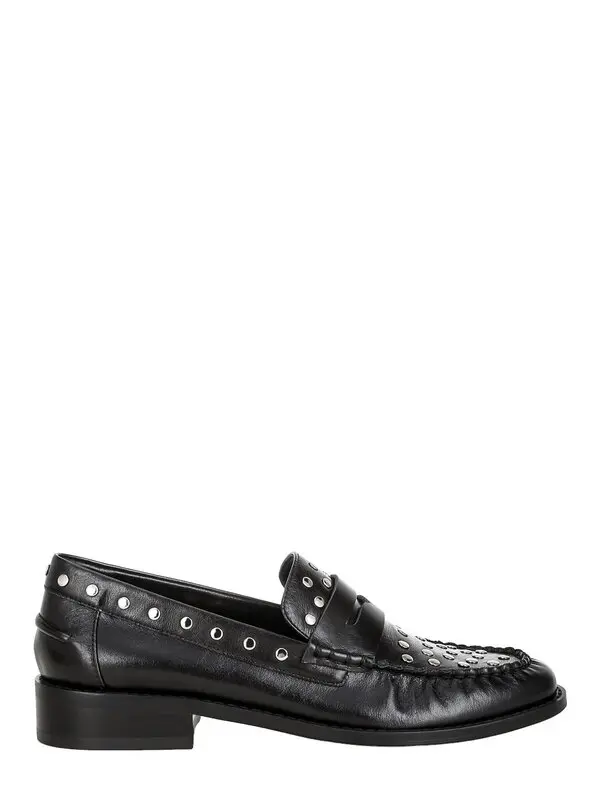 RAG & CO Oglavia Studs Embellished Leather Loafers In By - Black