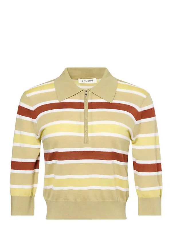 ZANKOV Davidoff Stripe Wool Polo Top - Sprout Multi