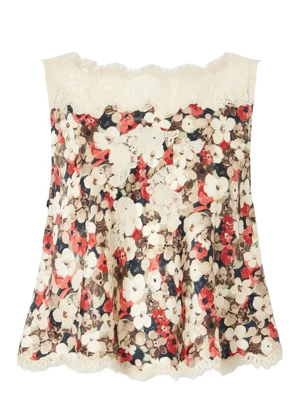 DÔEN Valerina Floral-print Lace-trimmed Silk-satin Cami - Multi