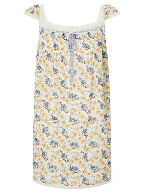 DÔEN Sirona Tie-detailed Floral-print Lace-trimmed Organic Cotton-voile Mini Dress - Multi