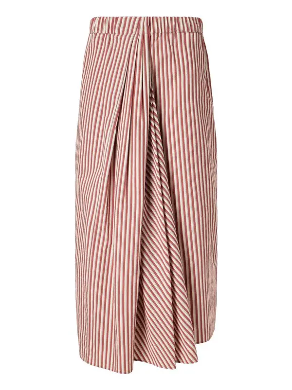 Brunello Cucinelli Asymmetric Pleated Striped Cotton-blend Seersucker Midi Skirt - Red