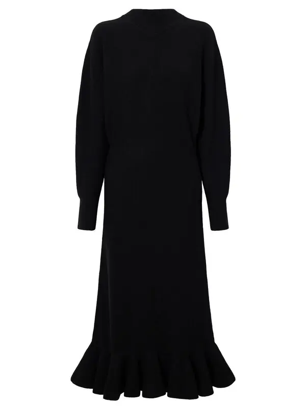 LANVIN Peplum Ribbed-trim Wool And Cashmere-blend Midi Dress - Black