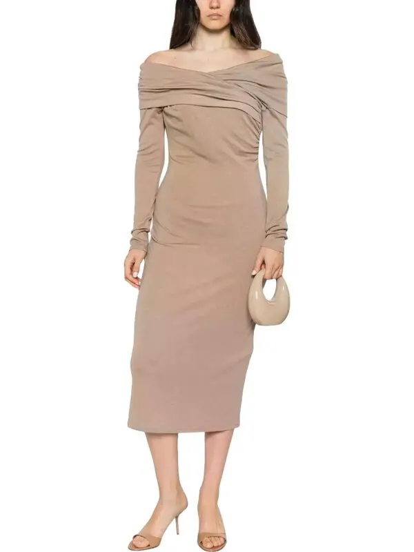 Marella Off-shoulder Draped-detail Midi Dress - Grey