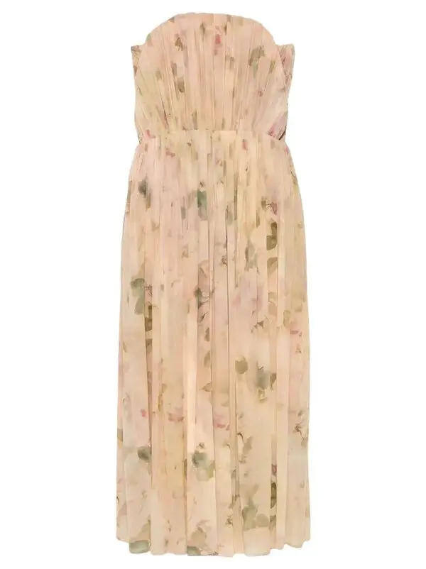 Magda Butrym Floral-print Pleated Midi Dress - Neutrals