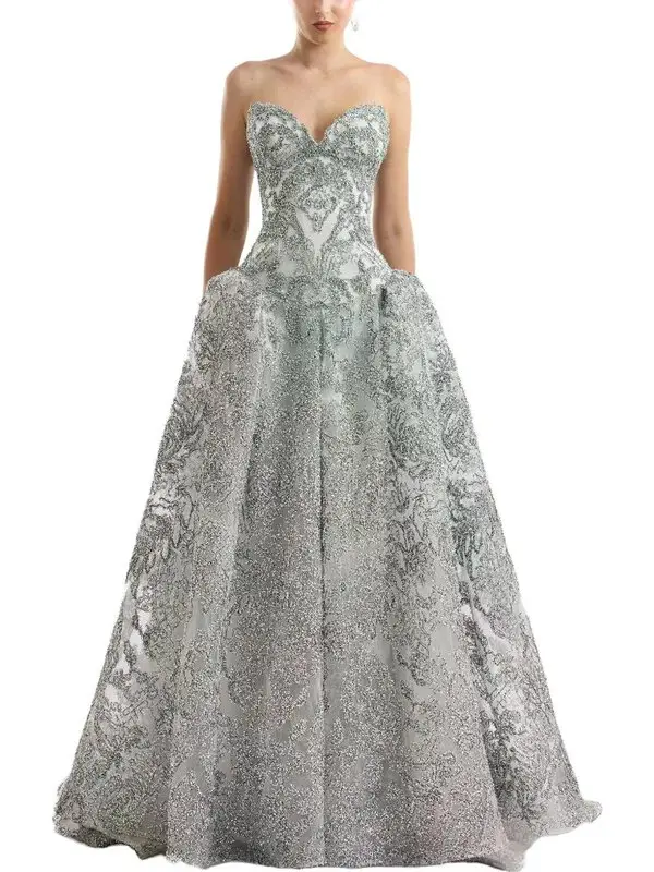 GEMY MAALOUF Strapless Sweetheart Gown - Silver