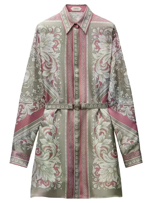 Versace Printed Silk Twill Mini Dress - Grey