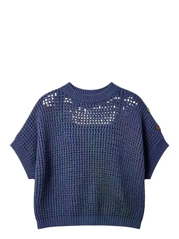 Brunello Cucinelli Open-knit Button-detail Sweater - Blue