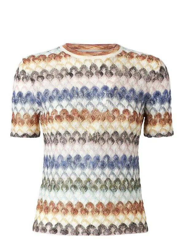 Missoni Short-sleeve Viscose Lamé Top With Lace Motif - Multicoloured
