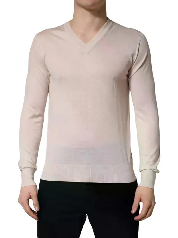 Dolce & Gabbana Beige Cashmere V-neck Pullover Sweater - Neutrals