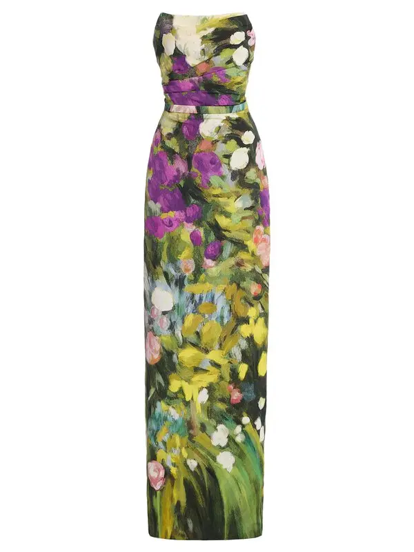 Oscar De La Renta Abstract Garden Faille Gown - Multi