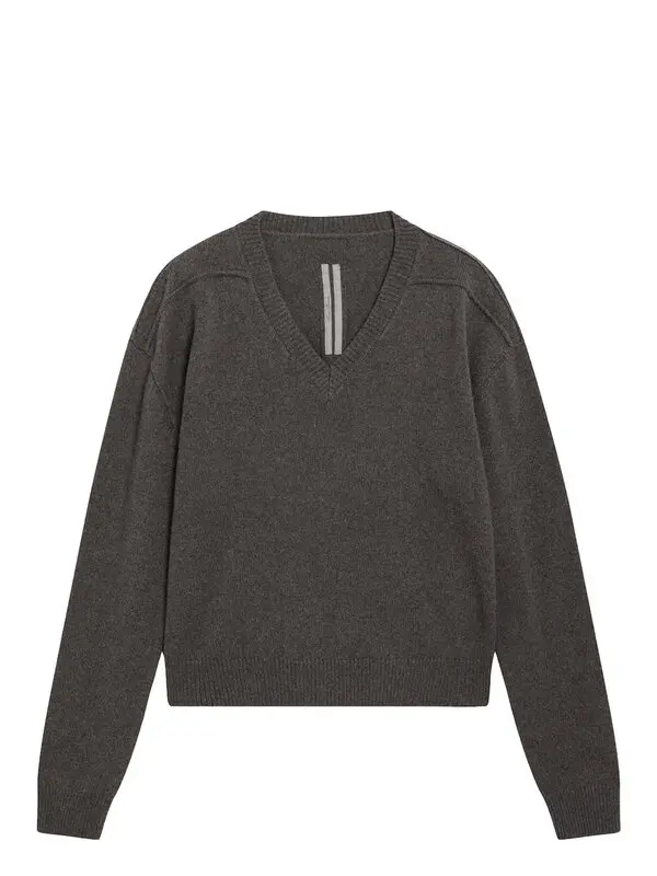 Rick Owens V-neck Wool And Cashmere Sweater With Ribbed Trims - Rust