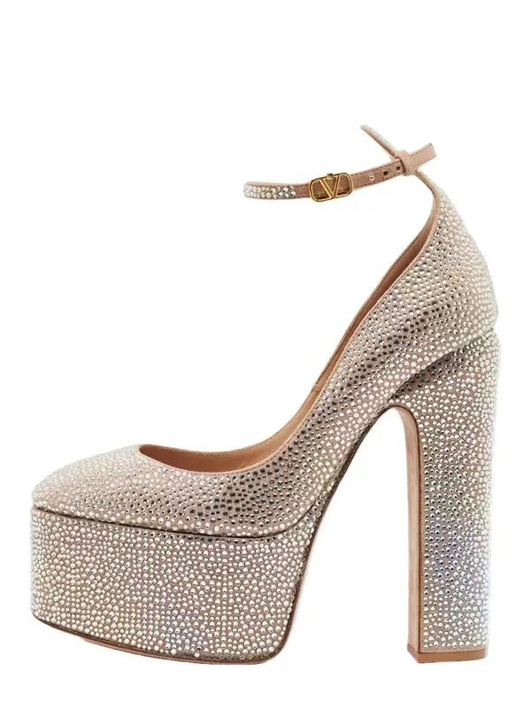 Valentino Garavani Tan-go Crystal-embellished Suede Platform Pumps - Neutrals