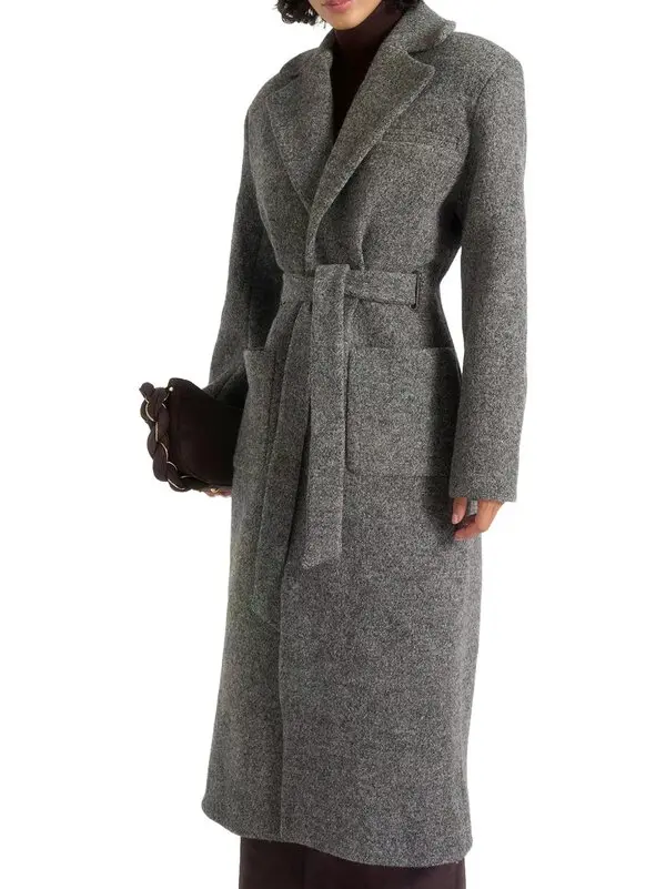 Manière De Voir Jena In Wide-shoulder Wool Coat With Cinch Belt - Grey