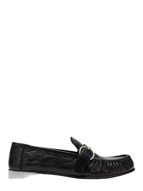 Miu Miu Buckled Crinkled Leather Loafers - Black