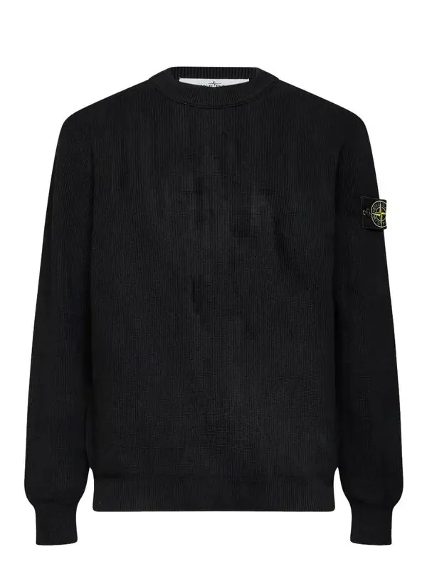 Stone Island Ribbed-knit Logo-patch Sweater - Black