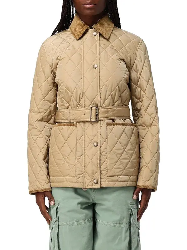 Burberry Quilted Short Nylon Jacket With Corduroy Collar - Beige