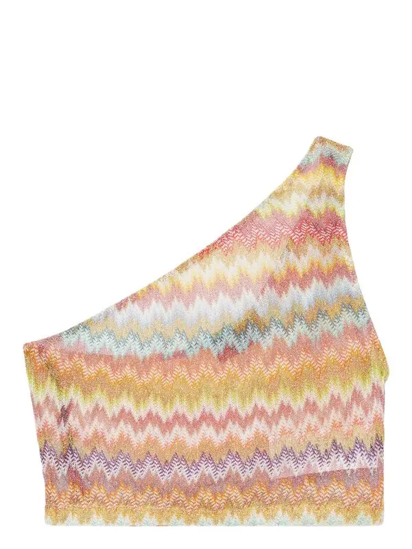 Missoni Cropped One-shoulder Striped Crochet-knit Top - Multi