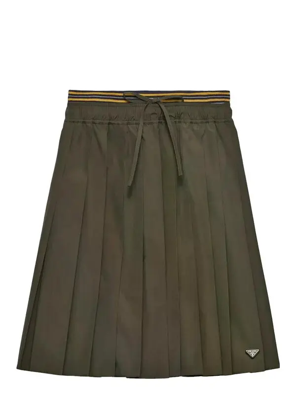 Prada Pleated Poplin Midi Skirt With Striped Knit Detail - Green