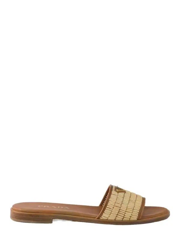 Prada Raffia And Leather Slides - Neutrals