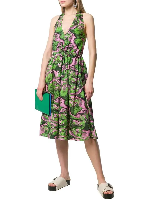 Alexander McQueen Printed Halterneck Midi Dress - Green