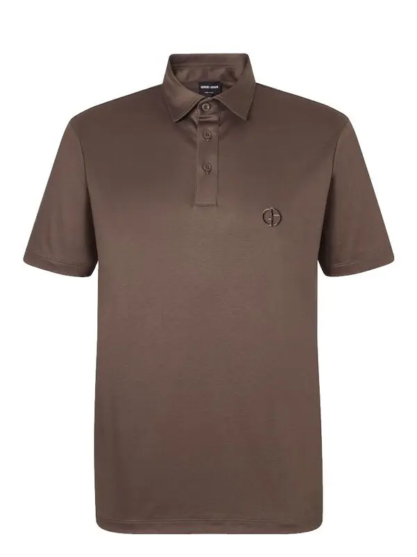 Giorgio Armani Logo Cotton Polo Shirt - Brown
