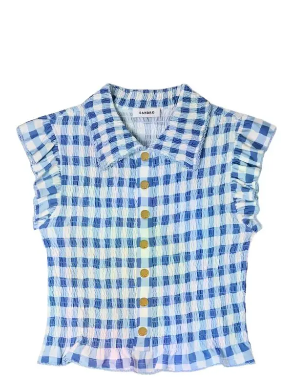 Sandro Ruffled Gingham Shirt - Blue