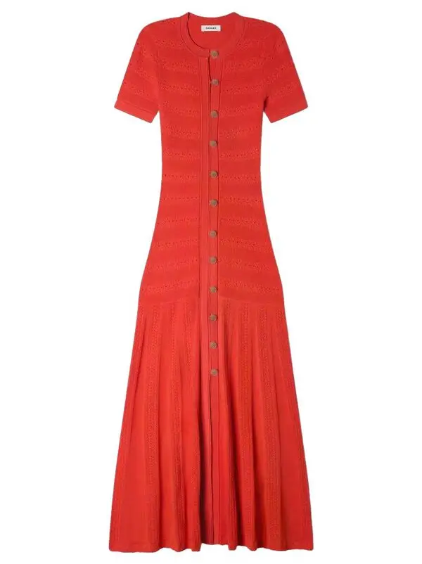 Sandro Midi Button-up Knit Dress - Red