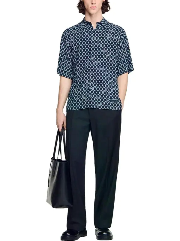 Sandro Link Print Loose-fit Shirt - Blue