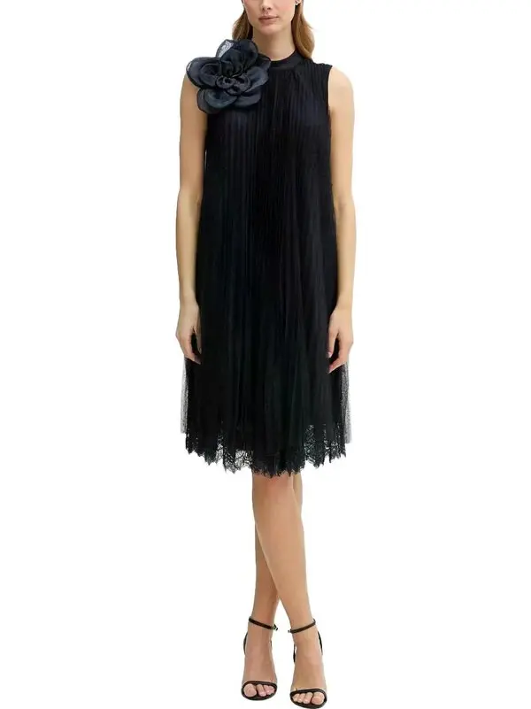Joseph Ribkoff Sleeveless Floral Appliqué Pleated Midi Dress - Blue
