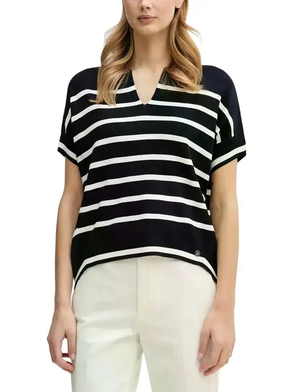 Joseph Ribkoff Striped V-neck T-shirt With Silver-tone Logo Plaque - Blue