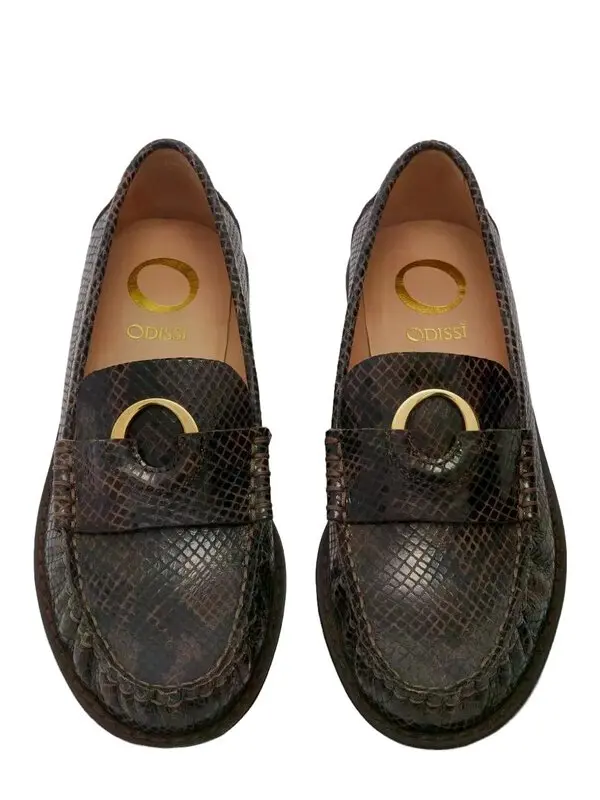 ODISSI Kali Signature Decorative Python-effect Leather Loafers - Brown