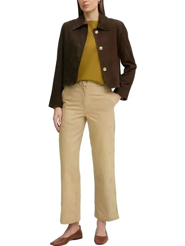 HOSS INTROPIA Floral Embroidered Trousers - Neutrals
