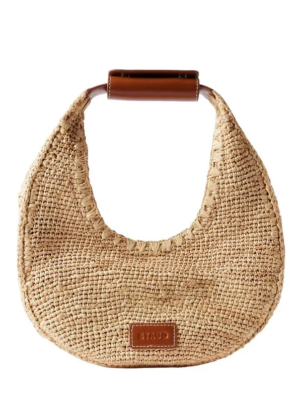 Staud Moon Raffia Tote With Leather Trims - Neutrals