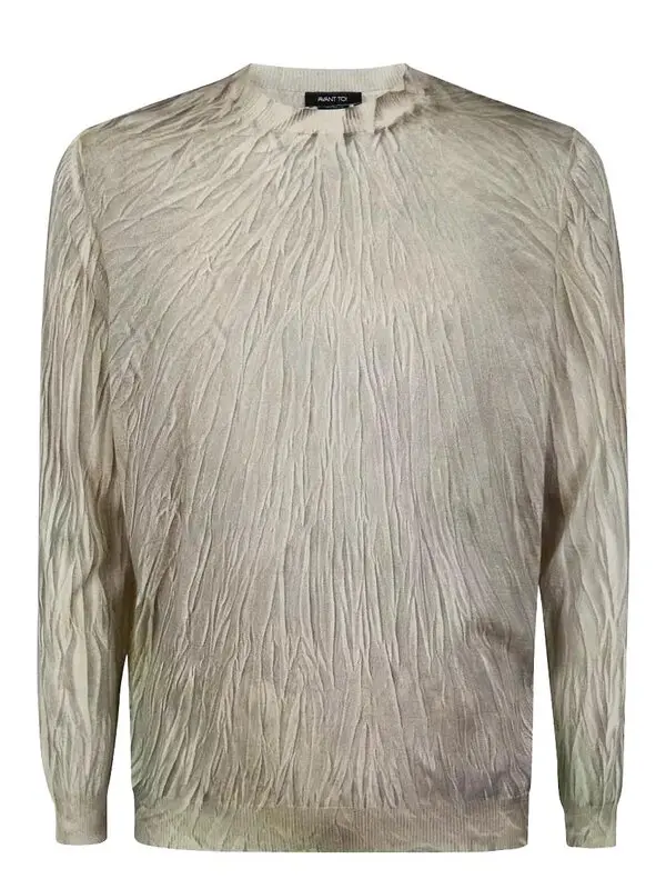 Avant Toi Textured Crew Neck Long Sleeve Sweater - Neutrals