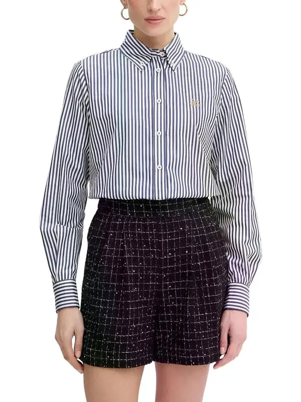 Luisa Spagnoli Striped Button-down Shirt With Embroidered Detail - Blue