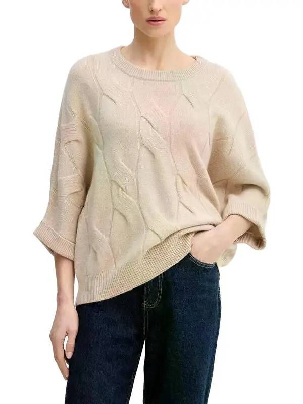 BENETTON Cable Knit Crew Neck Sweater - Neutrals
