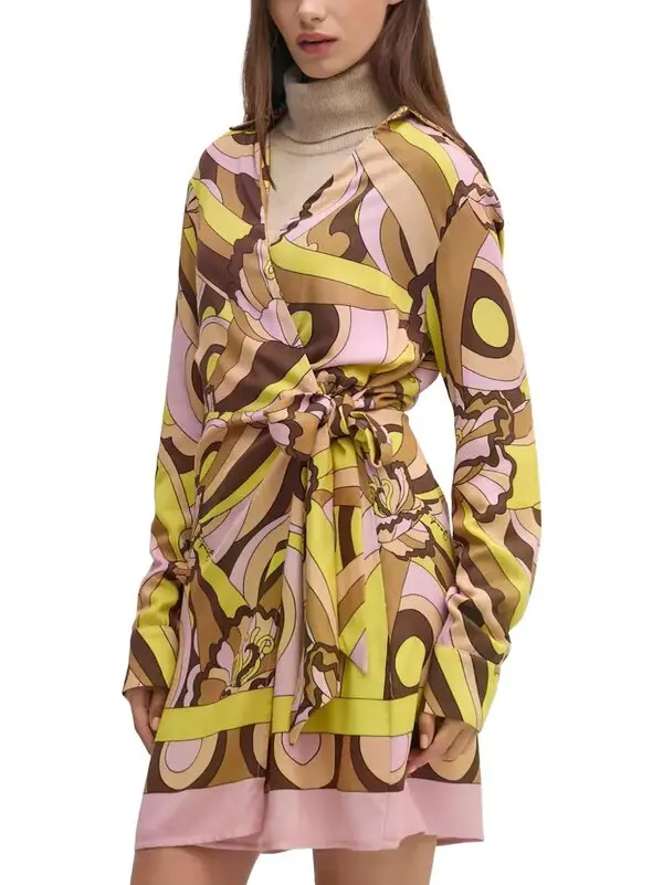 GAUDI Printed Tie Waist Mini Dress - Brown