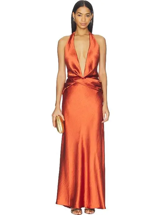 Arcina Ori Francesca Halterneck Maxi Dress - Rust