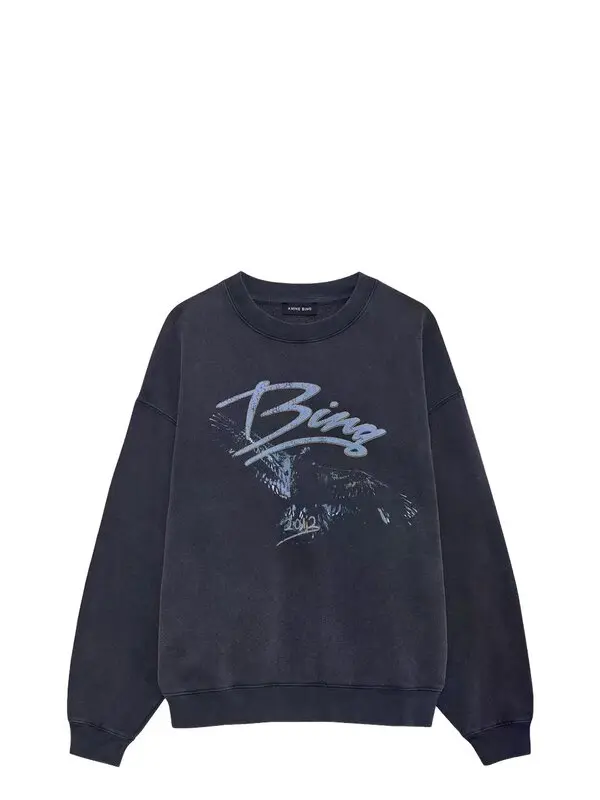 ANINE BING Spencer Graphic Sweatshirt - Water-washed Black