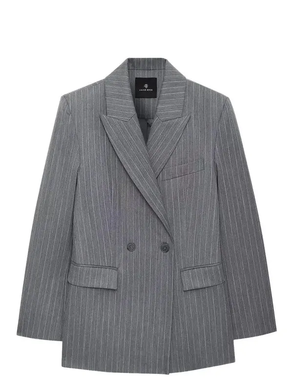 ANINE BING Pinstripe Double-breasted Blazer - Grey