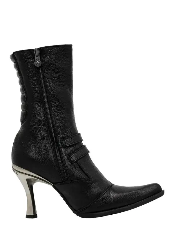 NEW ROCK Buckle-detail Pointed Toe Boots - Black