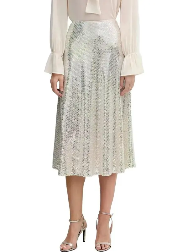 OUI Sequined A-line Midi Skirt - Silver