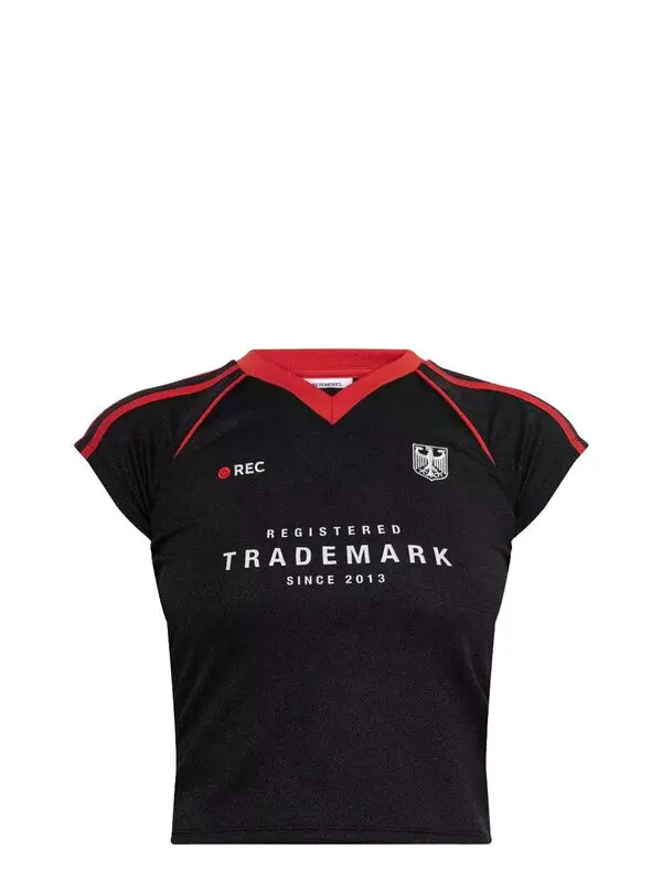 Vetements And Red Logo Print V-neck Short Sleeve T-shirt - Black