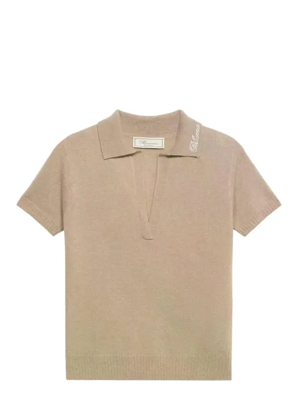 Blumarine Rhinestone Cashmere Polo Shirt - Neutrals