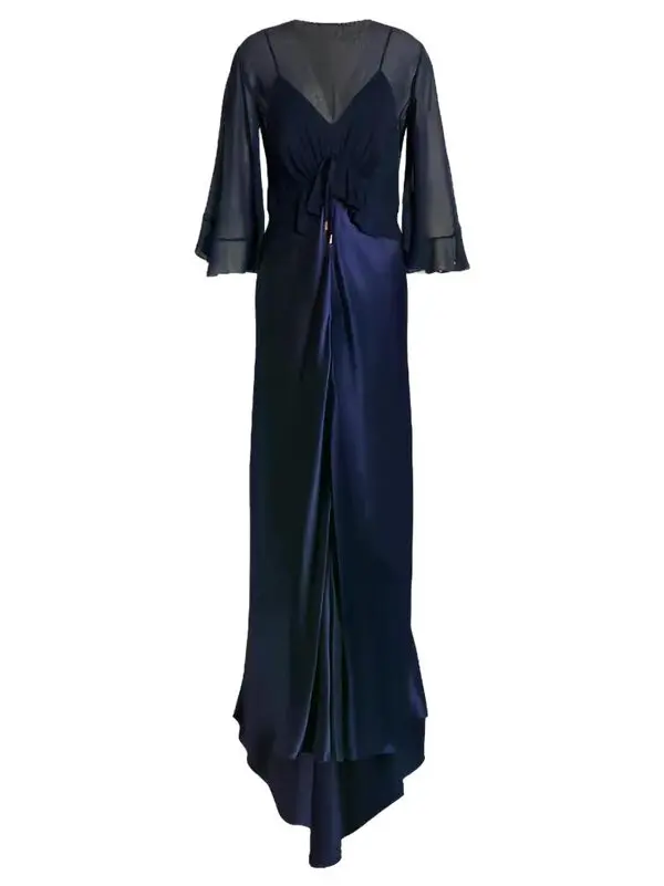Alberta Ferretti Flared Sleeve Gathered Maxi Dress - Blue