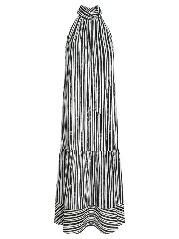 Karl Lagerfeld Sleeveless Striped Cotton Maxi Dress - Black