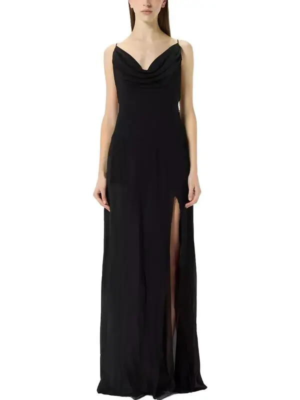 Blumarine Cowl Neck Gown With Side Slit - Black