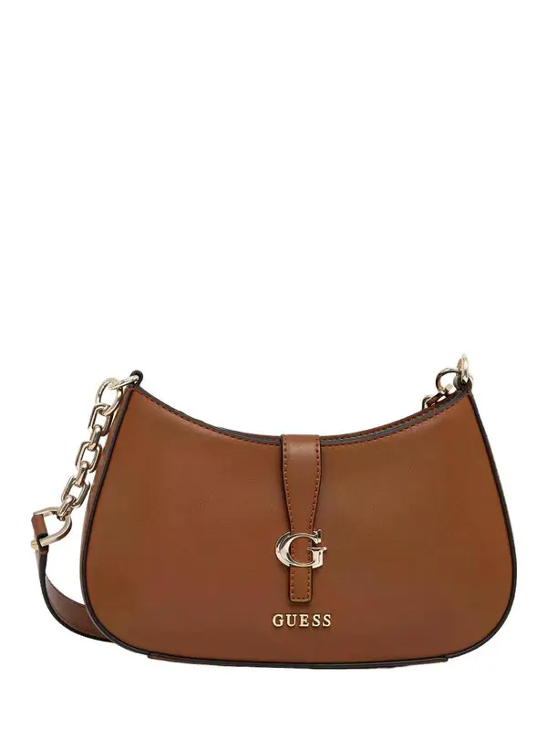 Guess Carrie Logo Chain Shoulder Bag - Brown